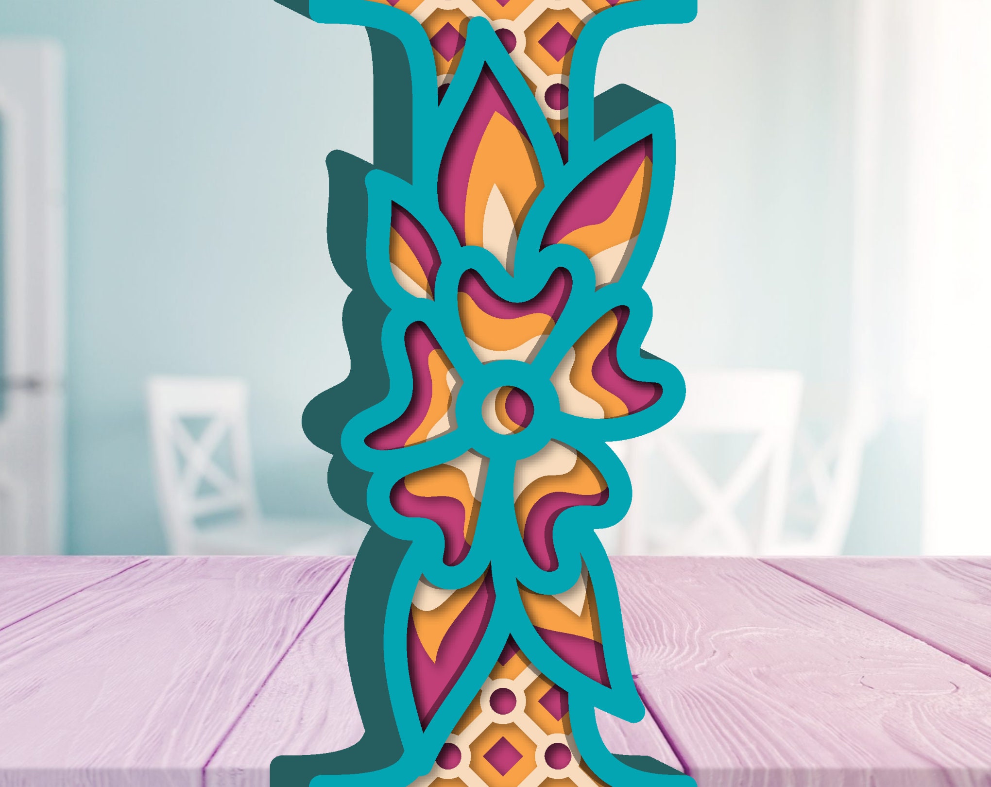 Layered Letter I SVG, Floral Alphabet DXF, Letters 3D, Paper/laser Cut ...