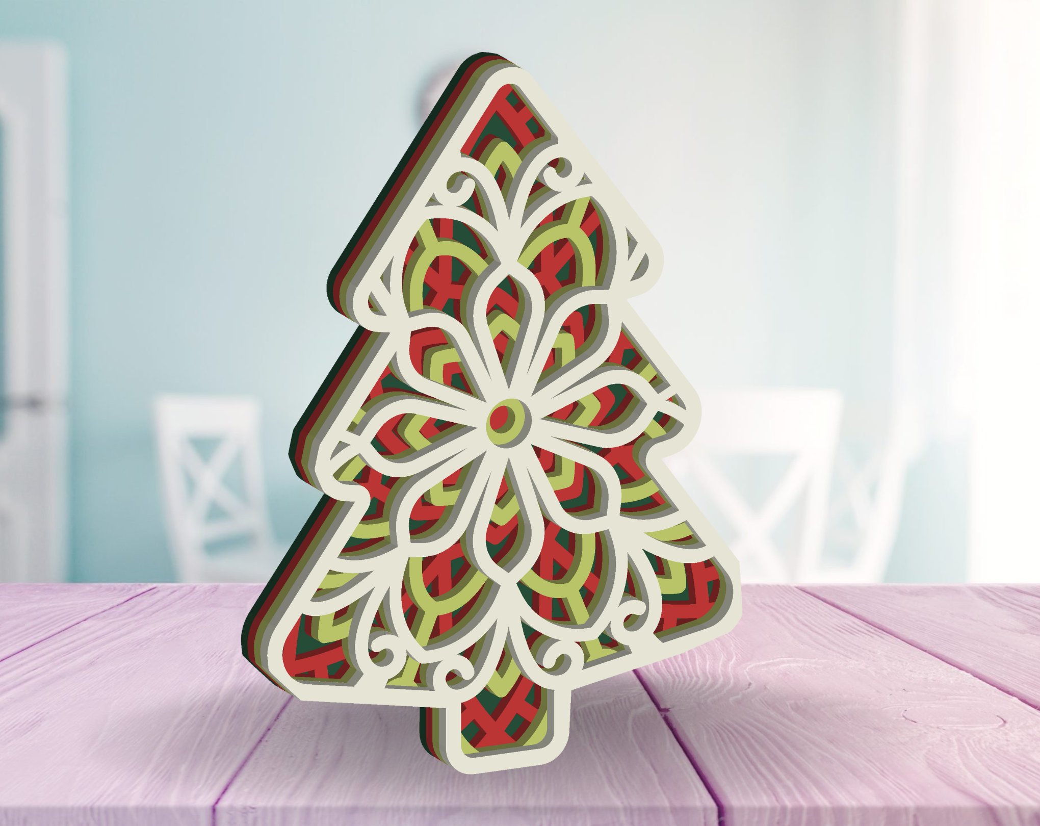 Christmas Tree Layered SVG, Mandala Room Decoration, Fir-tree Cut File ...