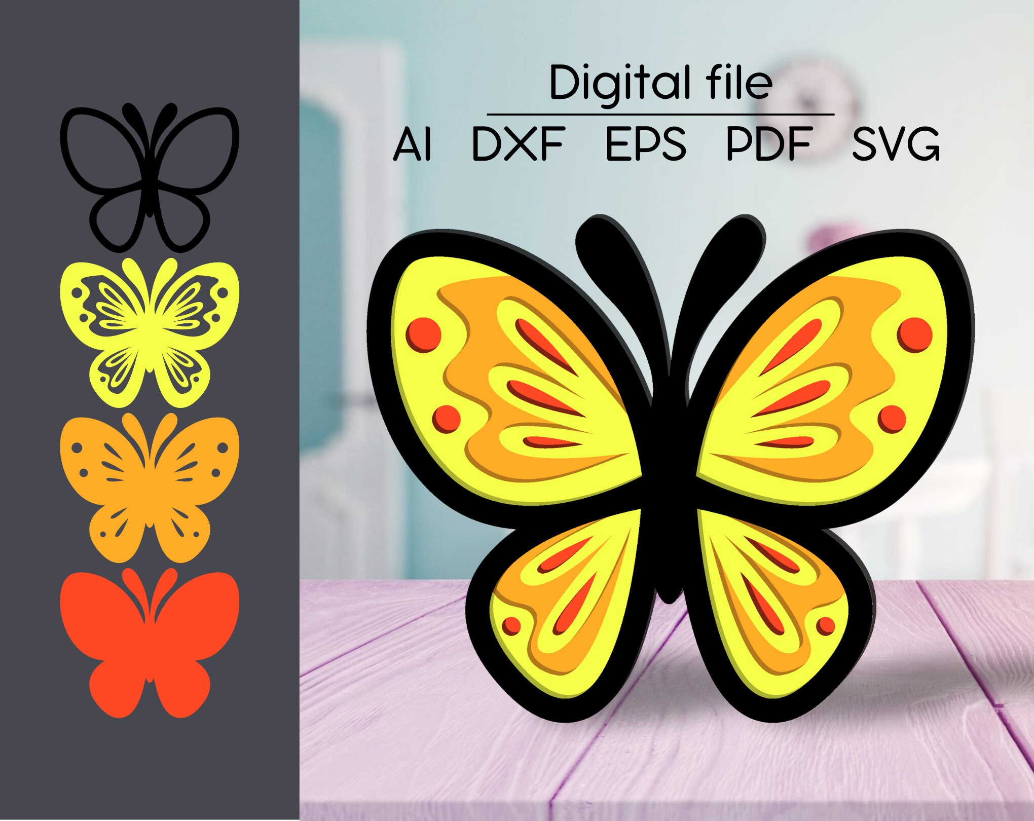 Multilayered Butterfly Digital Download, SVG, DXF, AI, 3D Room Decor ...