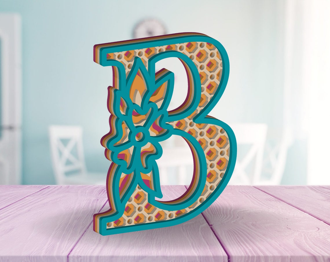 Layered Letter B SVG, Floral Alphabet DXF, Letters 3D, Paper/laser Cut ...