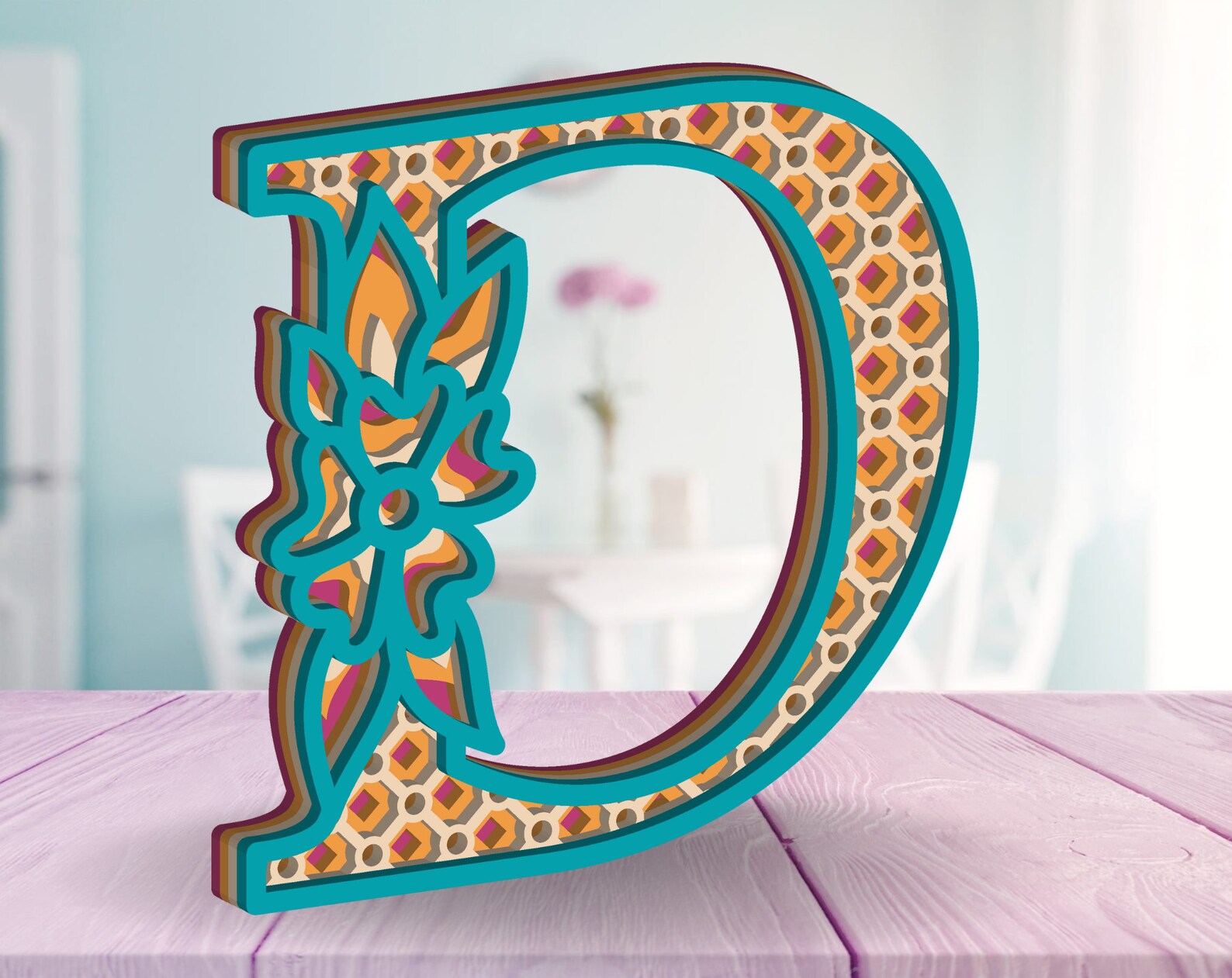 Layered Letter D SVG, Floral Alphabet DXF, Letters 3D, Paper/laser Cut ...