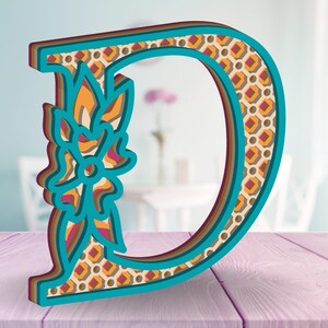 Layered Letter D SVG, Floral Alphabet DXF, Letters 3D, Paper/laser Cut ...