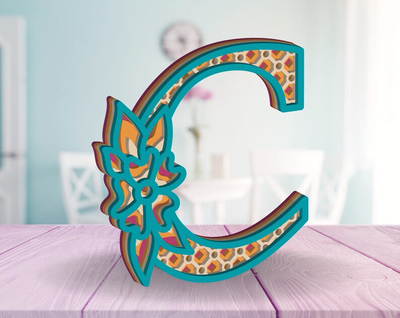 Layered Letter C SVG, Floral Alphabet DXF, Letters 3D, Paper/laser Cut ...