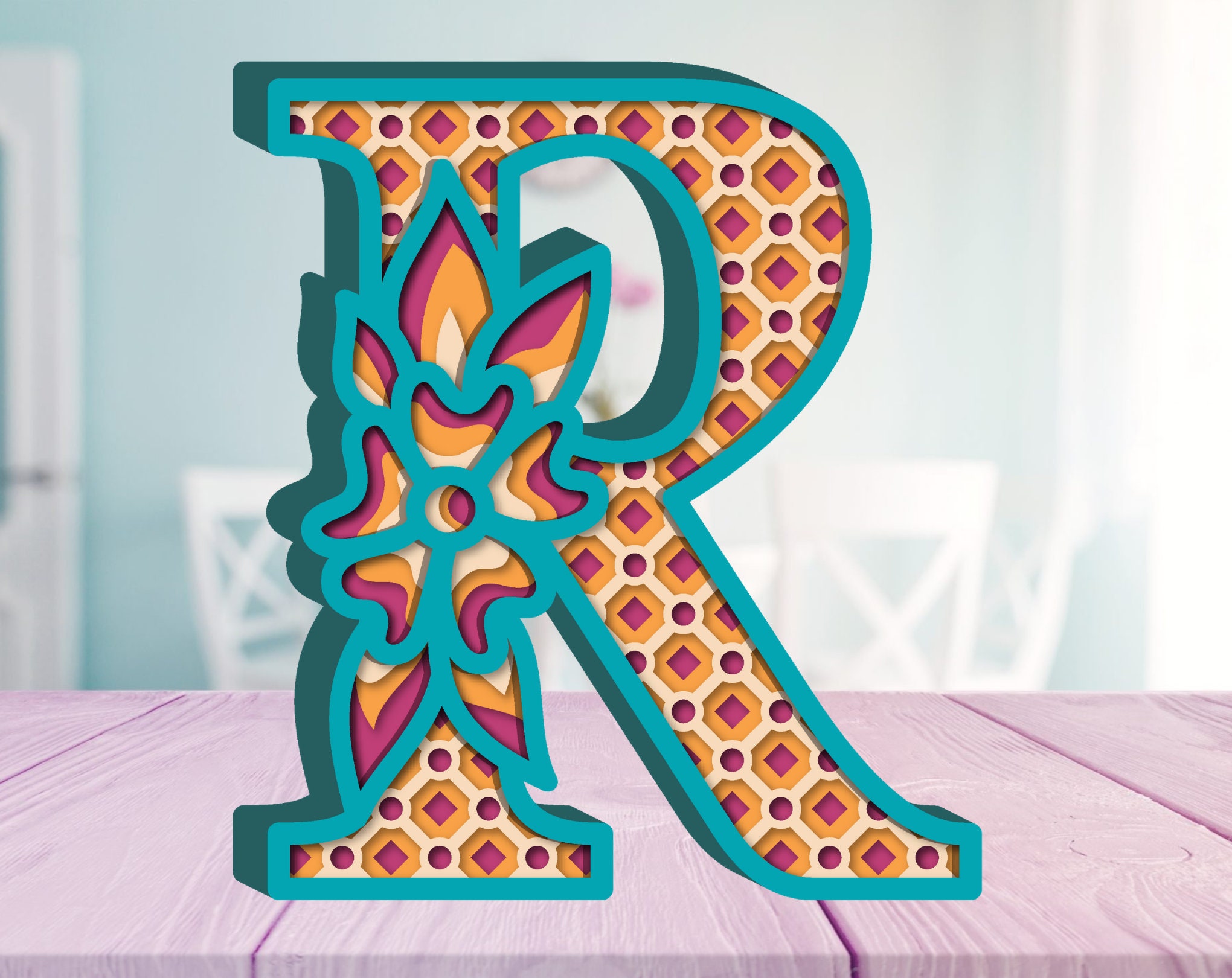 Layered Letter R SVG, Floral Alphabet DXF, Letters 3D, Paper/laser Cut ...