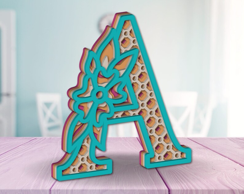 Layered Letter A SVG, Floral Alphabet DXF, Letters 3D, Paper/laser Cut ...