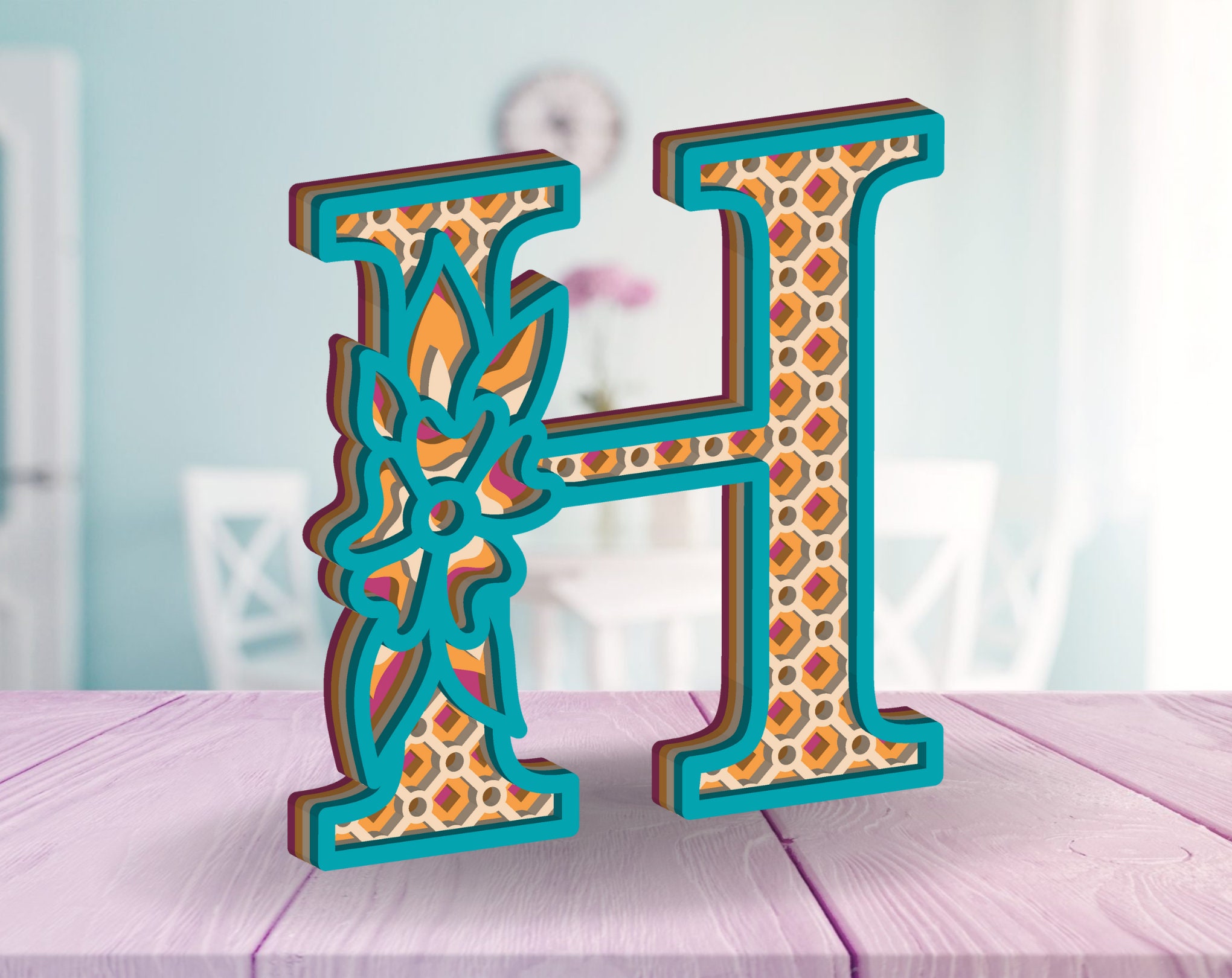 Layered Letter H SVG, Floral Alphabet DXF, Letters 3D, Paper/laser Cut ...