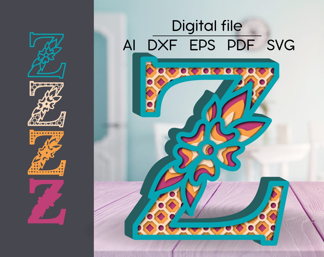 Layered Letter Z SVG Floral Alphabet DXF Letters 3D - Etsy