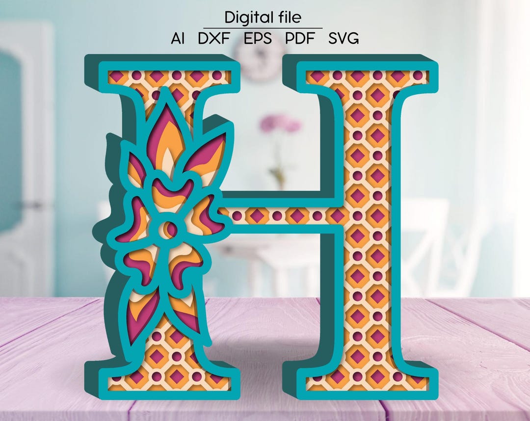 Layered Letter H SVG, Floral Alphabet DXF, Letters 3D, Paper/laser Cut ...