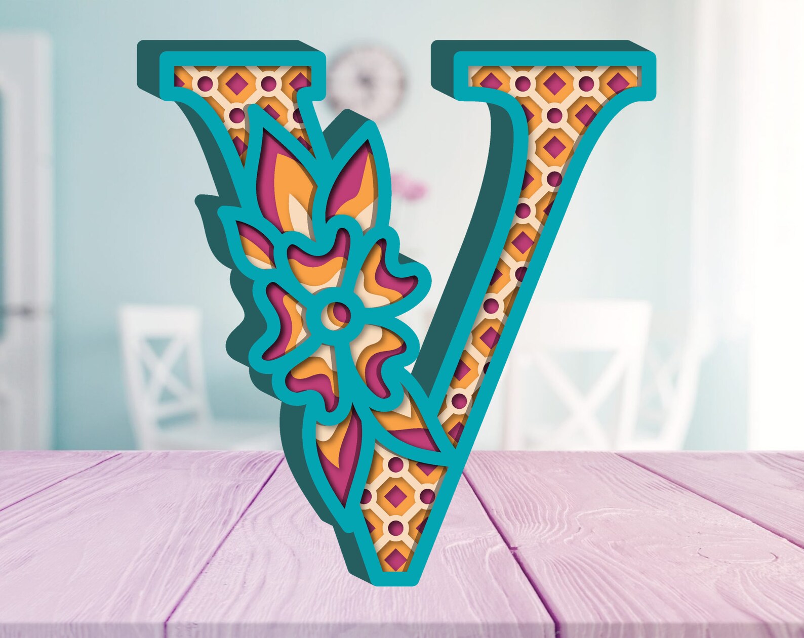 Layered Letter V SVG, Floral Alphabet DXF, Letters 3D, Paper/laser Cut ...
