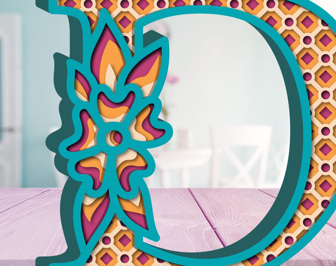 Layered Letter D SVG, Floral Alphabet DXF, Letters 3D, Paper/laser Cut ...