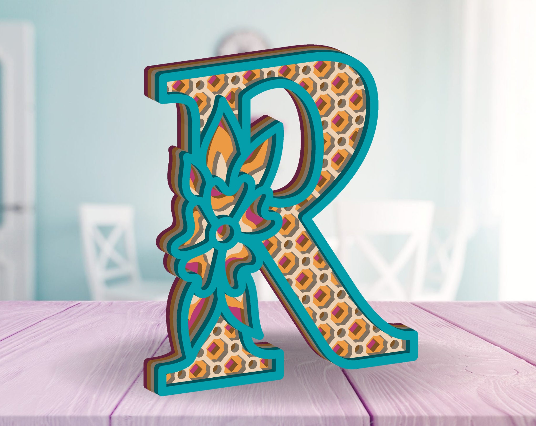Layered Letter R SVG, Floral Alphabet DXF, Letters 3D, Paper/laser Cut ...