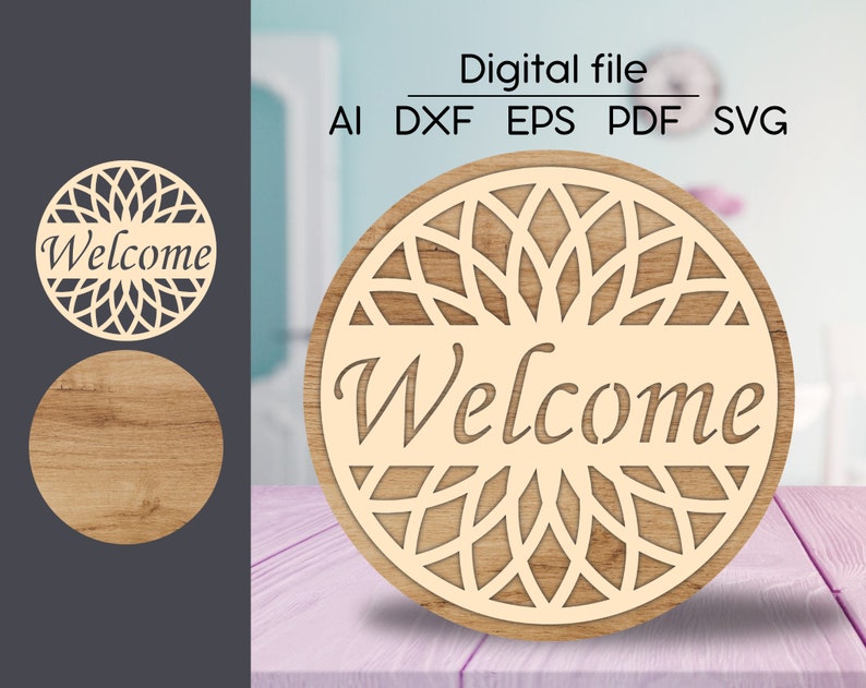 Welcome Sign Svg Dxf Ai Round Door Hanger Farmhouse Decor Laser
