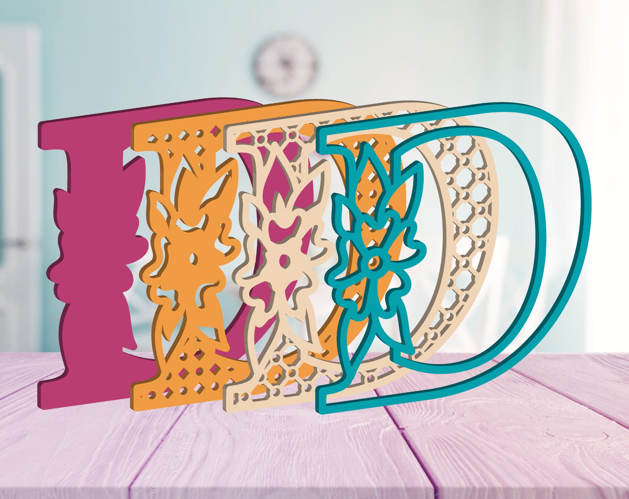 Layered Letter D SVG, Floral Alphabet DXF, Letters 3D, Paper/laser Cut ...