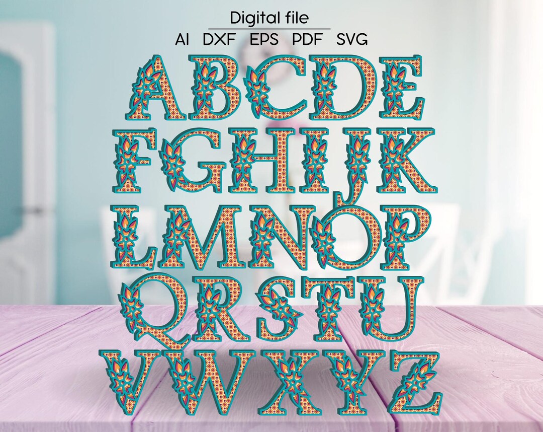 Layered Alphabet DXF, Floral Letters 3D, Paper/laser Cut Digital ...