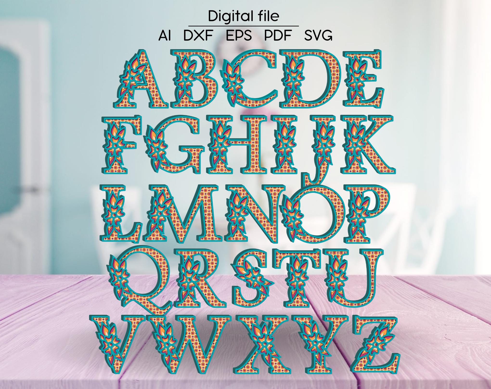 Layered Alphabet DXF, Floral Letters 3D, Paper/laser Cut Digital ...