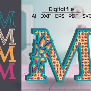 Layered Letter M SVG, Floral Alphabet DXF, Letters 3D, Paper/laser Cut ...