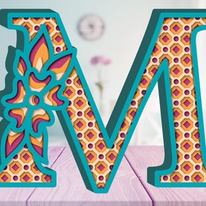 Layered Letter M SVG, Floral Alphabet DXF, Letters 3D, Paper/laser Cut ...