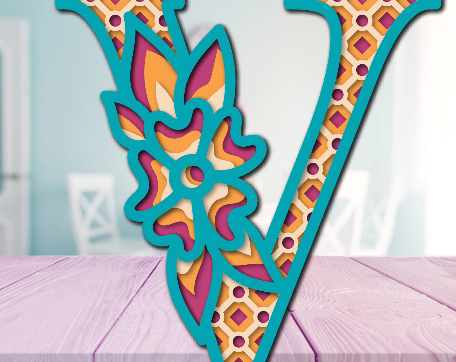 Layered Letter V SVG, Floral Alphabet DXF, Letters 3D, Paper/laser Cut ...