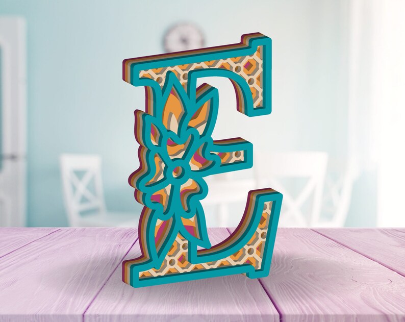 Layered Letter E SVG, Floral Alphabet DXF, Letters 3D, Paper/laser Cut ...