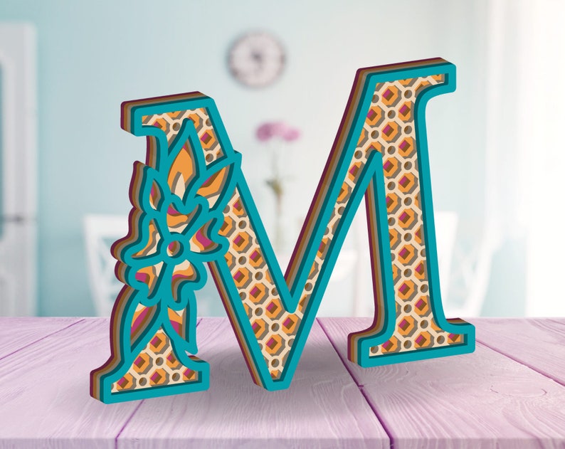 Layered Letter M SVG, Floral Alphabet DXF, Letters 3D, Paper/laser Cut ...