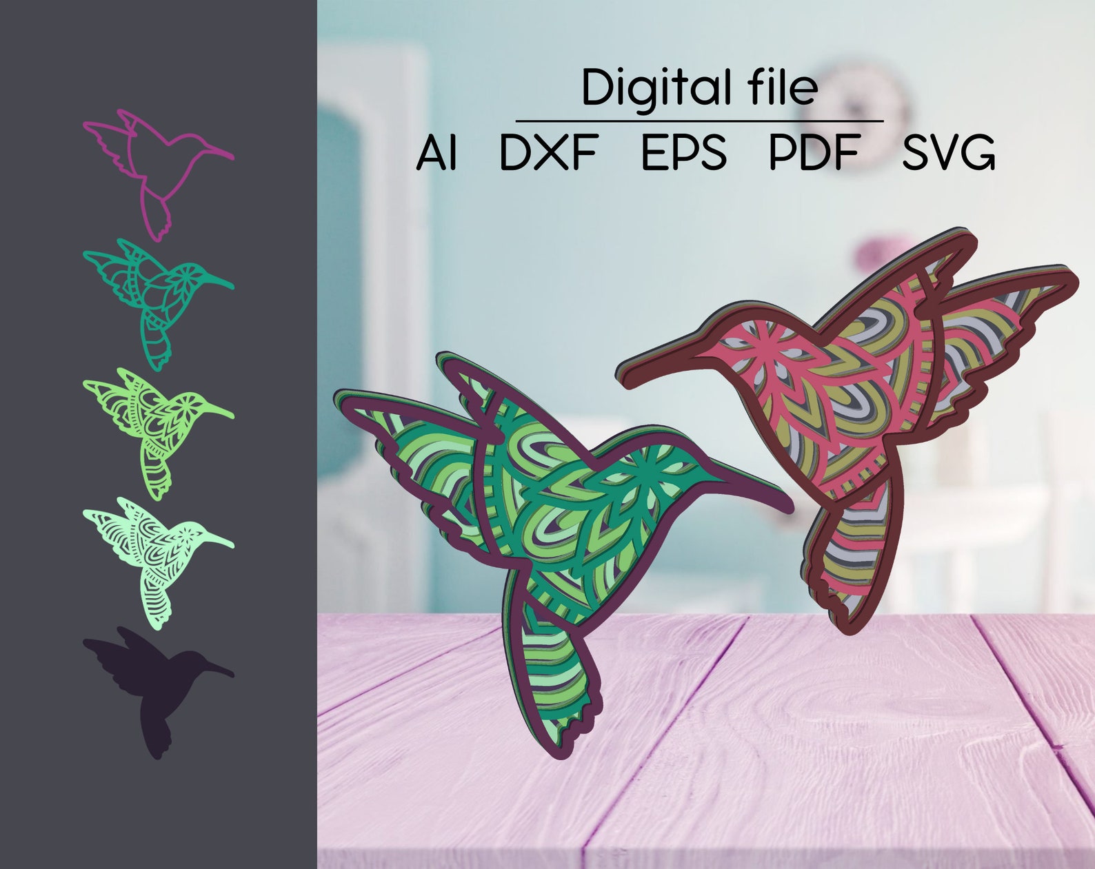 Layered Hummingbird SVG, 3D Colibri DXF, Laser Cut File, for Glowforge ...