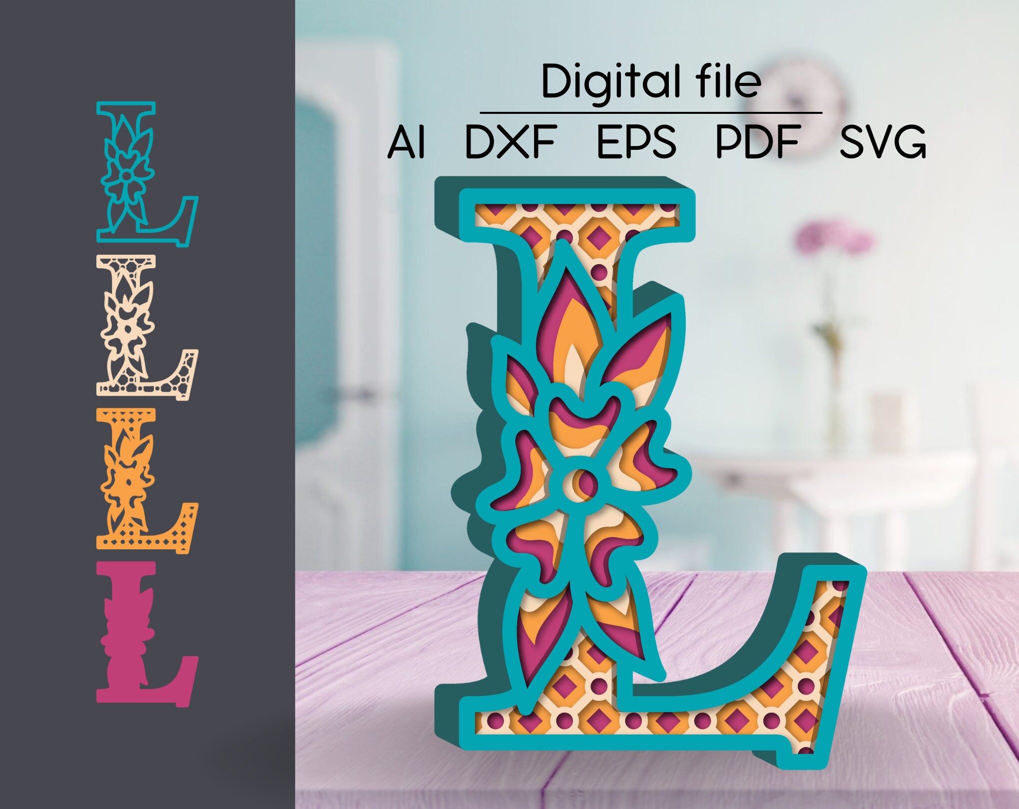 Layered Letter L SVG Floral Alphabet DXF Letters 3D - Etsy