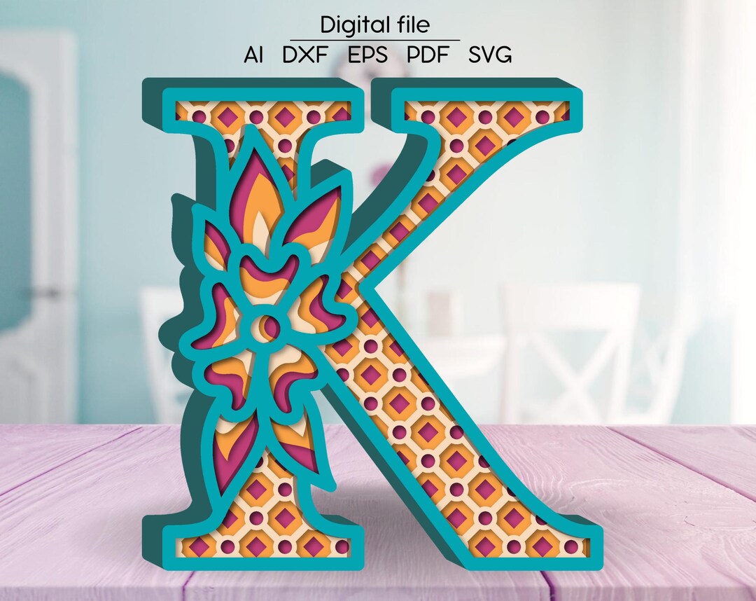 Layered Letter K SVG, Floral Alphabet DXF, Letters 3D, Paper/laser Cut ...