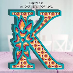 Layered Letter K SVG, Floral Alphabet DXF, Letters 3D, Paper/laser Cut ...