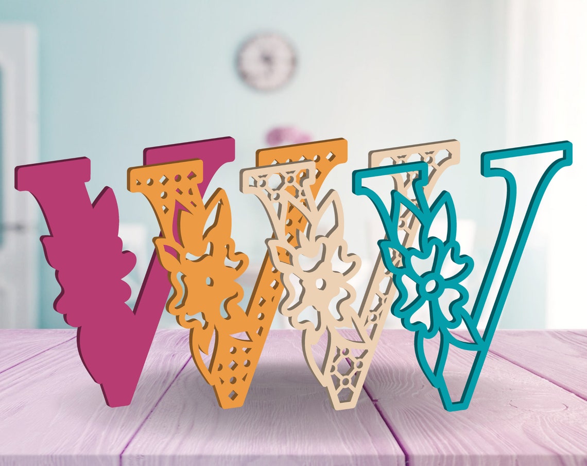 Layered Letter V SVG, Floral Alphabet DXF, Letters 3D, Paper/laser Cut ...
