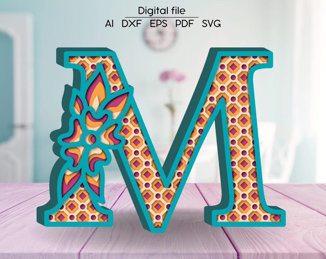 Layered Letter M SVG, Floral Alphabet DXF, Letters 3D, Paper/laser Cut ...