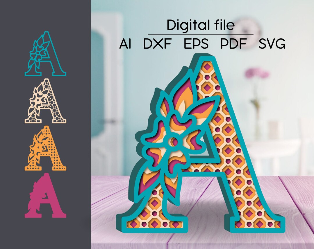 Layered Letter A SVG Floral Alphabet DXF Letters 3D - Etsy