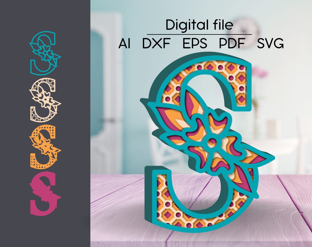 Layered Letter S SVG Floral Alphabet DXF Letters 3D - Etsy