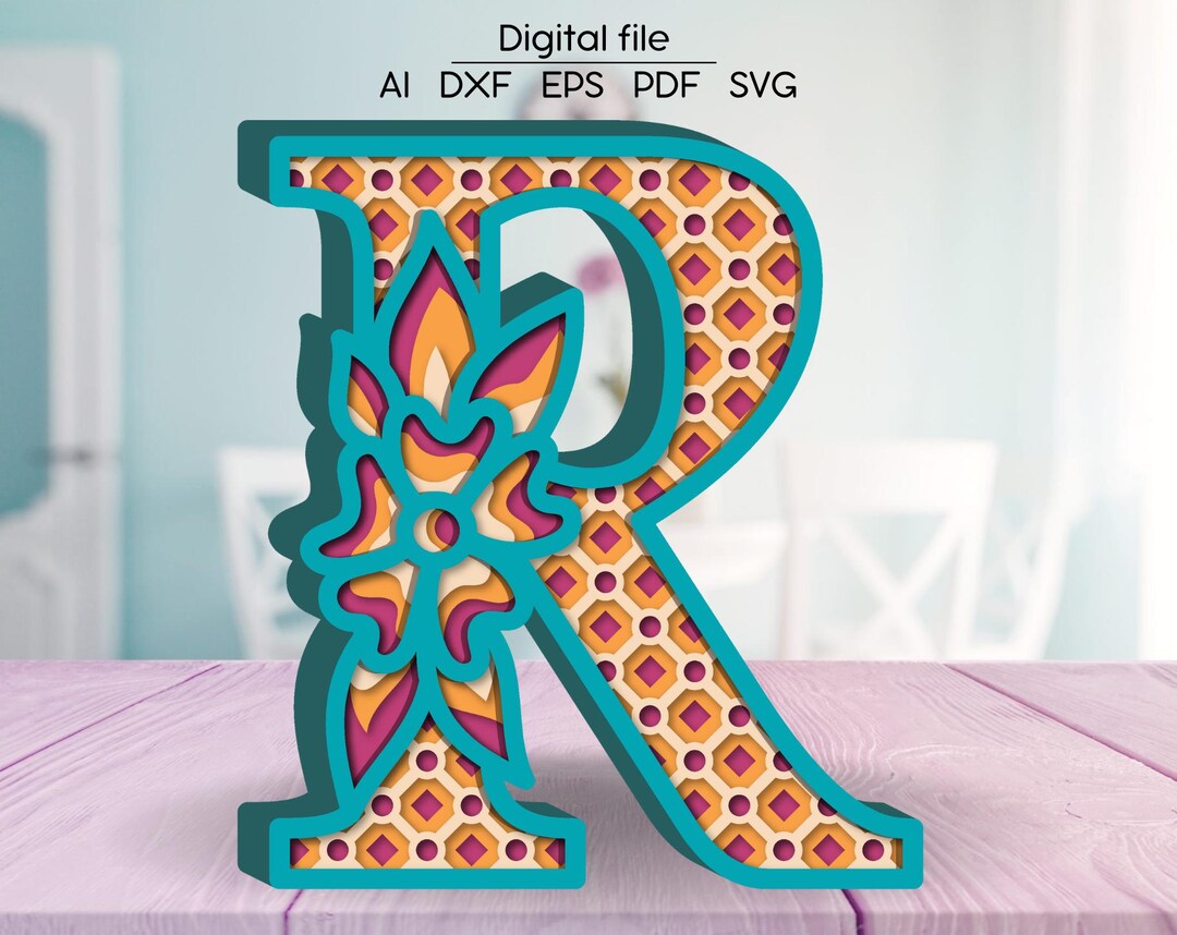 Layered Letter R SVG, Floral Alphabet DXF, Letters 3D, Paper/laser Cut ...