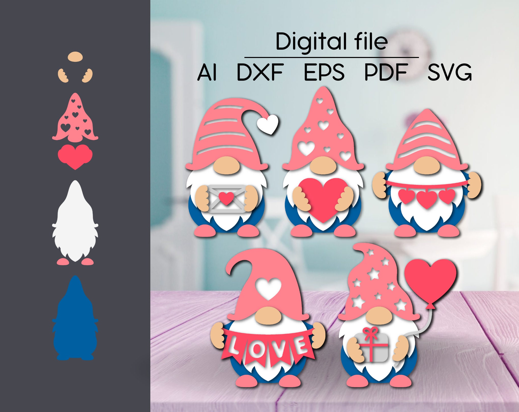 Valentine's Gnome Bundle SVG, Love Gnome Sign, Layered Gnomes ...