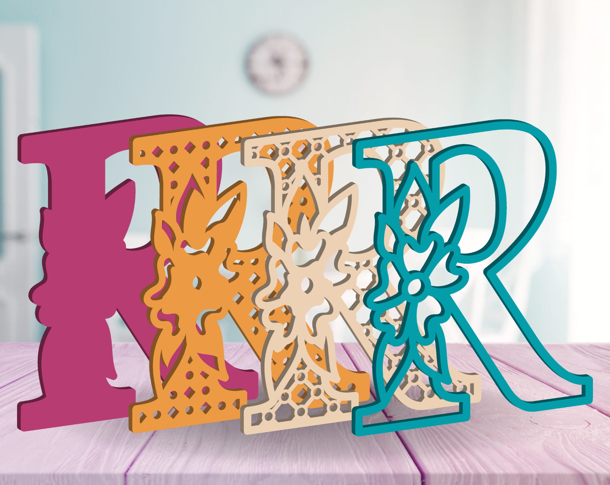 Layered Letter R SVG, Floral Alphabet DXF, Letters 3D, Paper/laser Cut ...