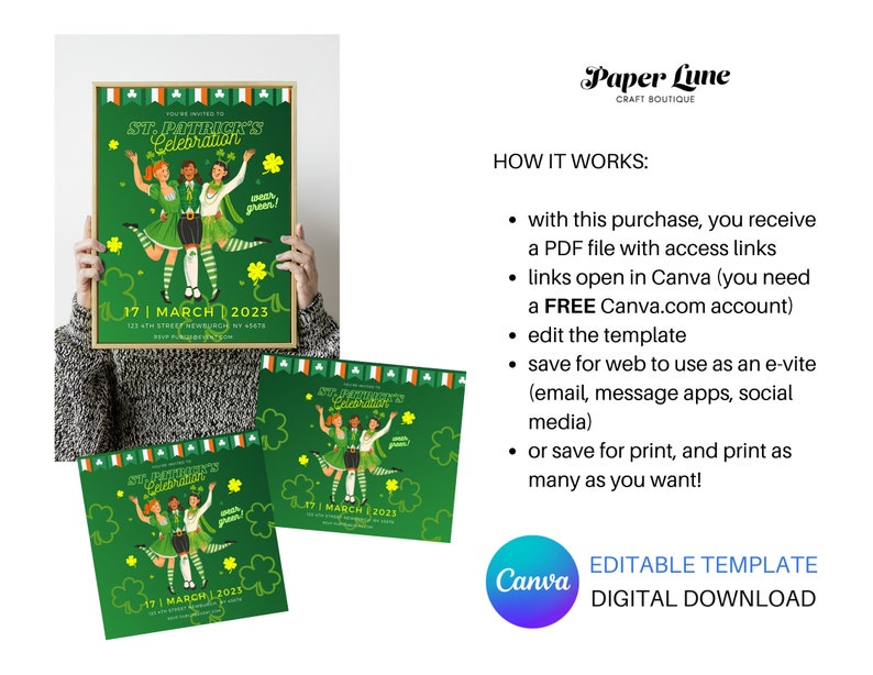 CANVA TEMPLATE Fully Editable St. Patrick's Day Celebration Party ...