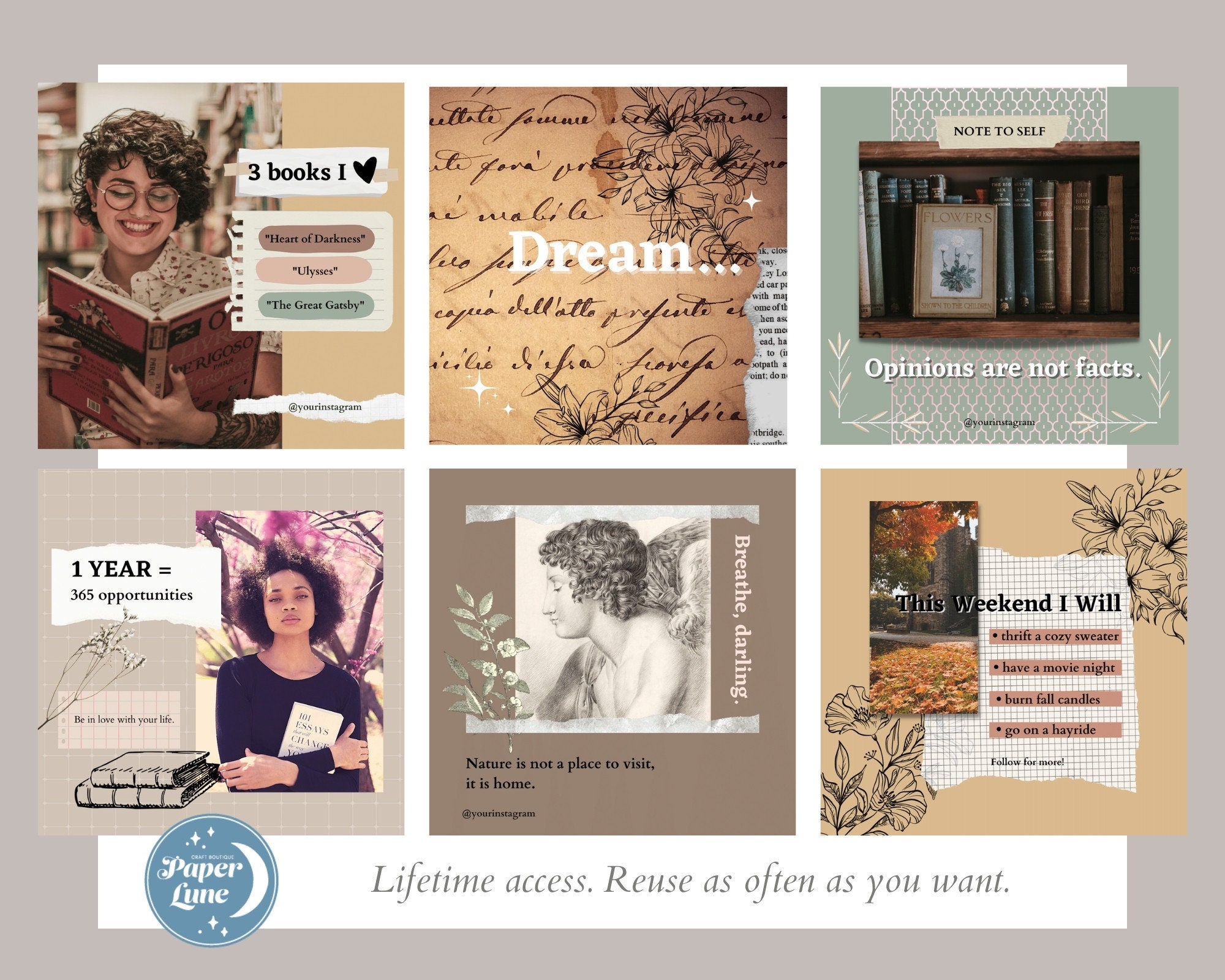 CLASSIC ACADEMIA Instagram Post Templates Books Writing Literature ...