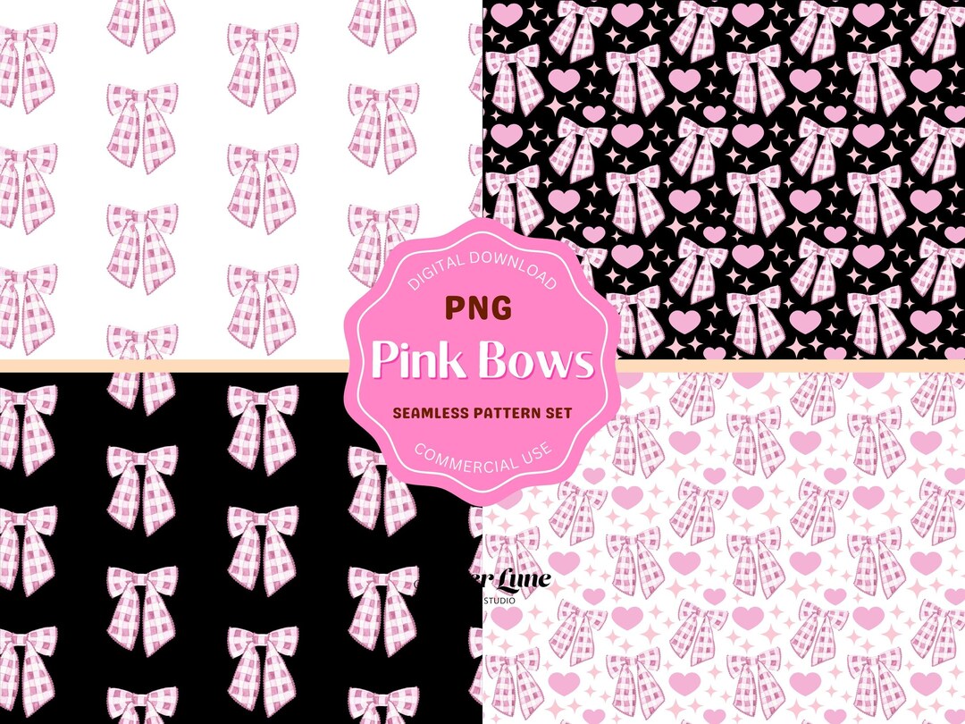 Pink Bows Seamless Pattern Set 12X12 PNG Digital Download, Original ...