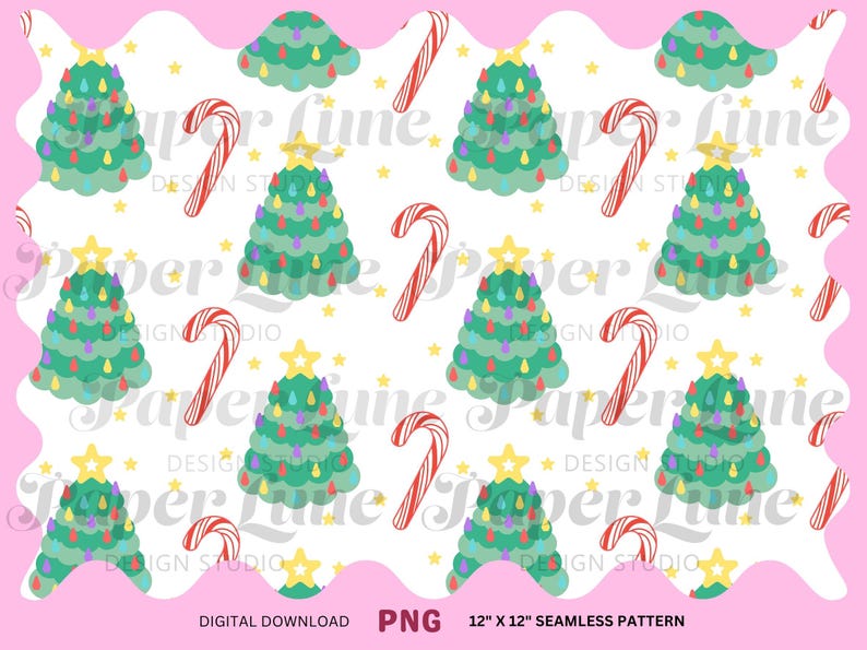 Christmas Candy Cane Seamless Pattern 12X12 PNG Digital Download ...