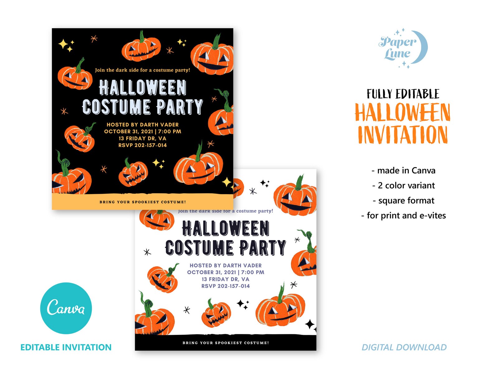 CANVA TEMPLATE Fully Editable Costume Party Halloween Invitation ...