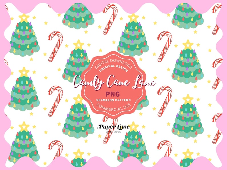 Christmas Candy Cane Seamless Pattern 12X12 PNG Digital Download ...
