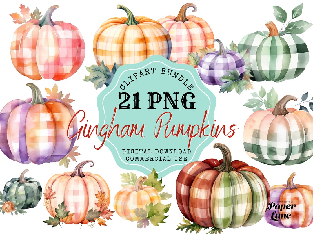 Gingham Pumpkin Clipart Bundle: Fall Thanksgiving Design Elements ...