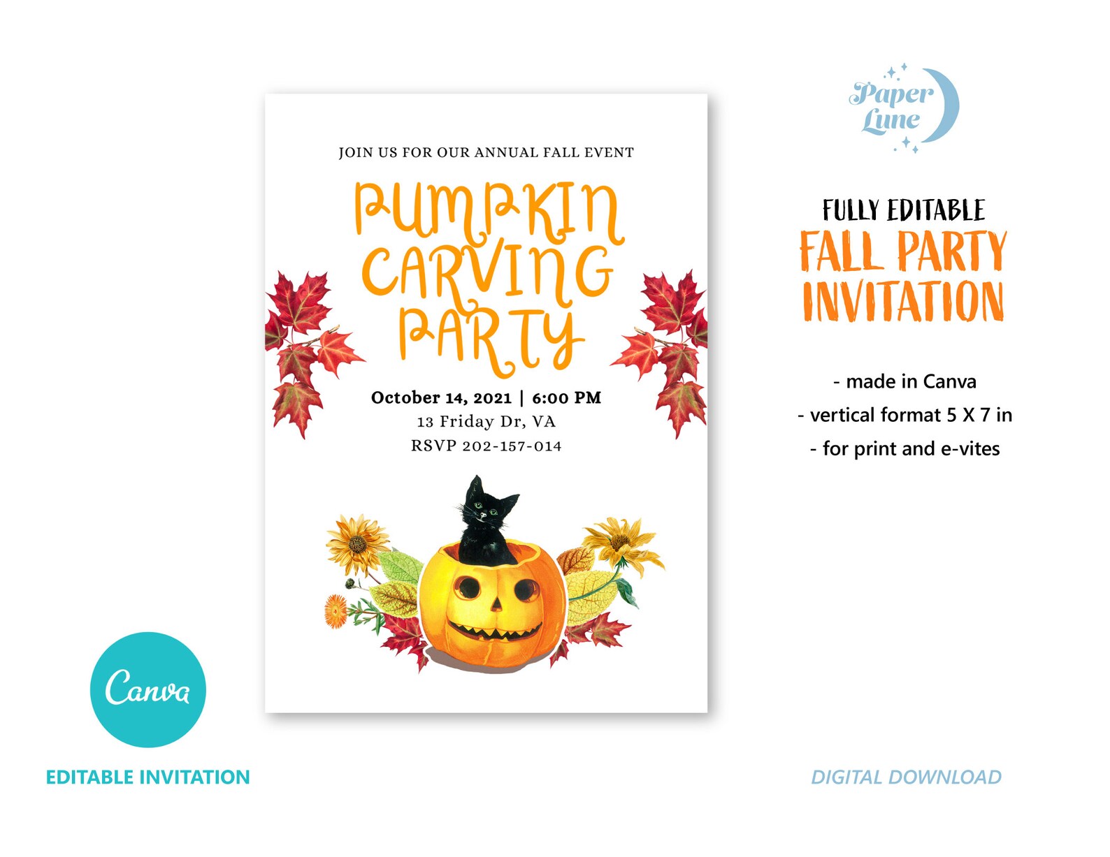 CANVA TEMPLATE Fully Editable Vintage Theme Fall Party Invitation ...