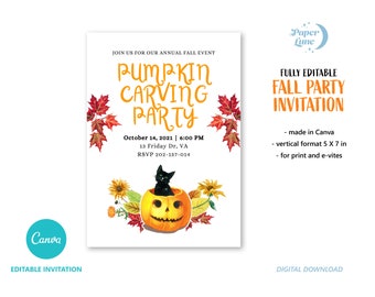 CANVA TEMPLATE Fully Editable Vintage Pumpkin Theme Fall Party Harvest ...