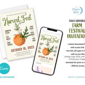 CANVA TEMPLATE Fully Editable Vintage Pumpkin Theme Farm Fall Party ...