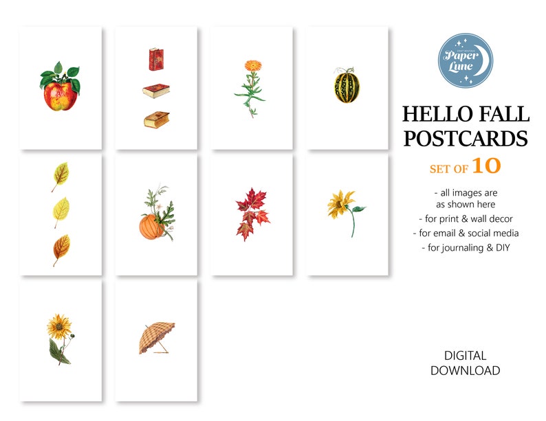 Printable Postcard Set of 10 Mini Print 4X6'' Digital Download Fall ...