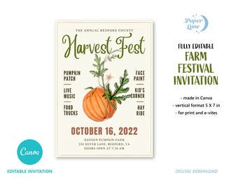 CANVA TEMPLATE Fully Editable Vintage Pumpkin Theme Fall Party Harvest ...