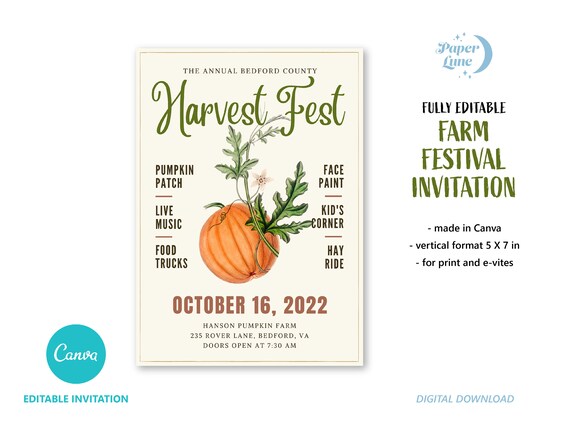 CANVA TEMPLATE Fully Editable Vintage Pumpkin Theme Farm Fall - Etsy