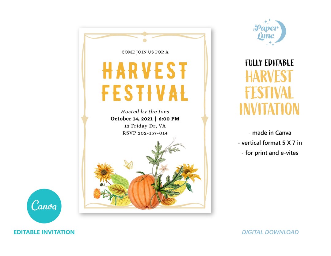 CANVA TEMPLATE Fully Editable Vintage Pumpkin Theme Fall Party Harvest ...