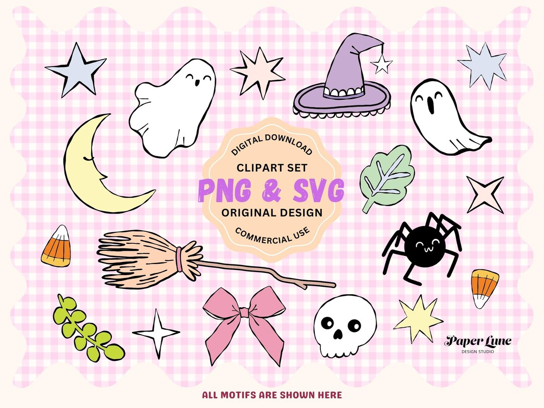 Halloween Clipart Set of 18 SVG & PNG Digital Download, Original Hand ...